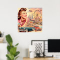 Vintage Beauty Pin-Up Illustration Poster | Zazzle