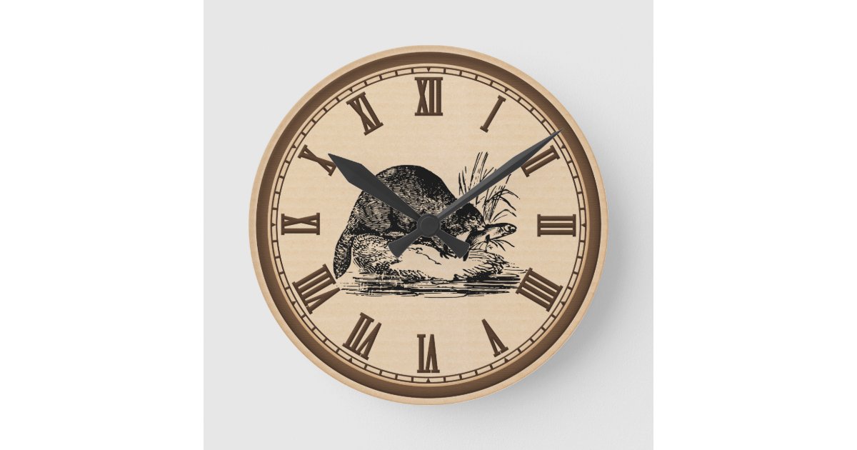 Vintage Beaver and fish roman number wall clock | Zazzle