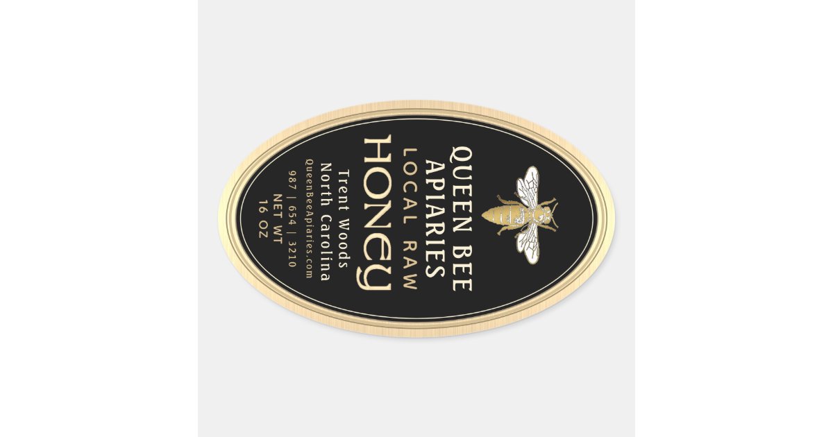 Vintage Bee 16 oz Queenline Jar Honey Label Black | Zazzle
