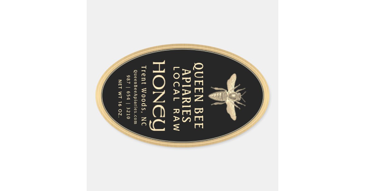 Vintage Bee 16 oz Queenline Jar Honey Label Gold | Zazzle