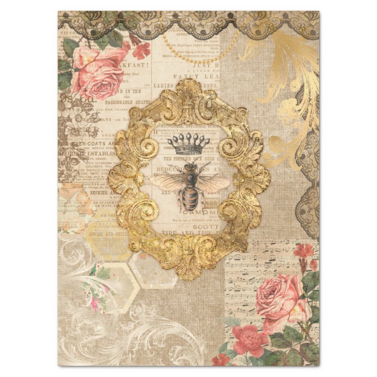 Vintage Bee Ephemera Decoupage Tissue Paper | Zazzle