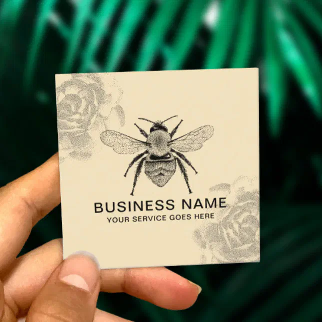 Vintage Bee & Flower illustration Apiary Beekeeper Square Business Card ...