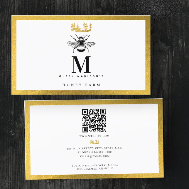 Vintage Bee Gold Honey Queen QR Code Business Card | Zazzle