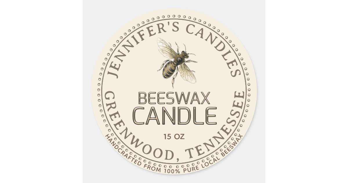 Vintage Bee Handcrafted Beeswax Candle Label Ivory | Zazzle