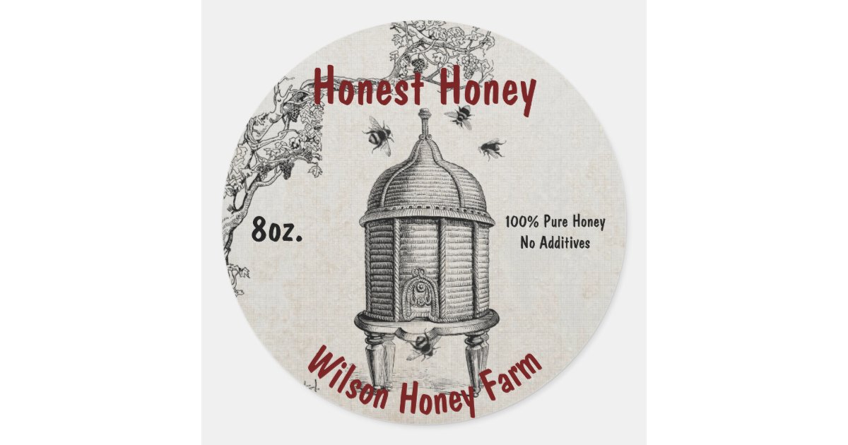 Vintage Bee Hive Honey Business Jar Label Sticker | Zazzle