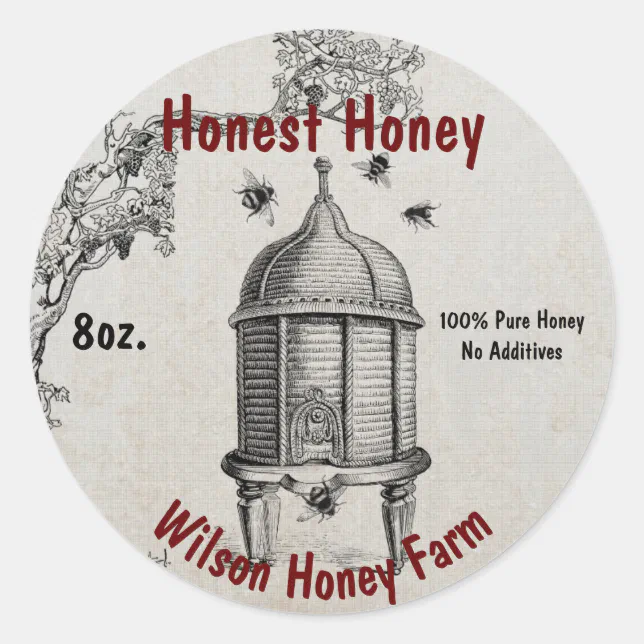Vintage Bee Hive Honey Business Jar Label Sticker | Zazzle