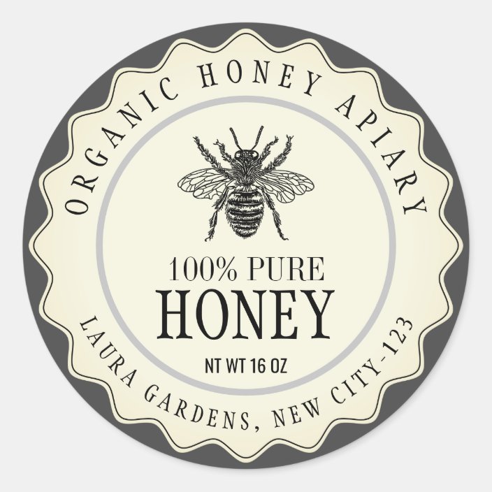 Vintage Bee Honey Jar Custom Classic Round Sticker | Zazzle.com