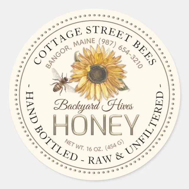 Vintage Bee Honey Label Hand Bottled Raw | Zazzle