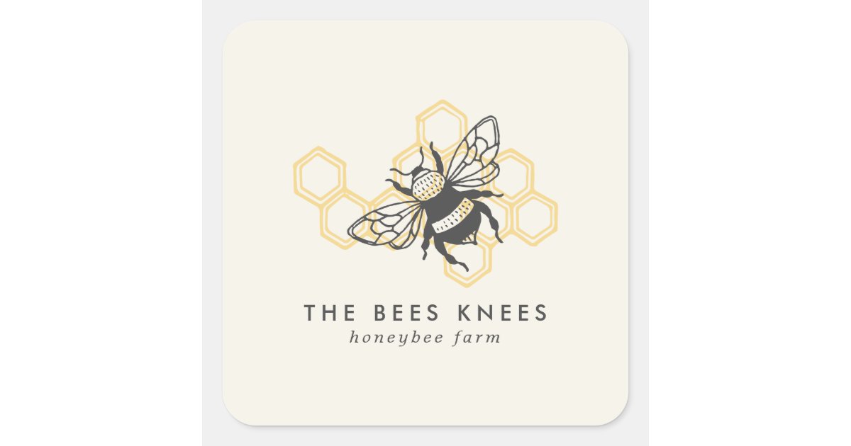 Vintage Bee Logo Rustic Honeybee Beekeeper Square Sticker | Zazzle