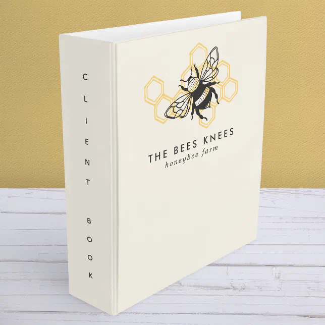 Vintage Bee Logo Rustic Honeybee Client 3 Ring Binder | Zazzle