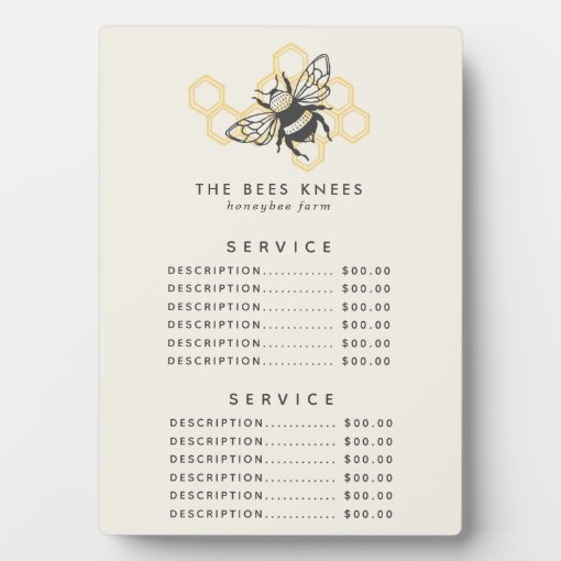 Vintage Bee Logo Rustic Honeybee Price Menu Plaque | Zazzle