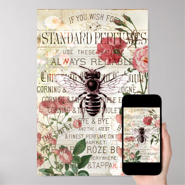 Vintage Bee Rose Bouquet Ephemera Poster | Zazzle