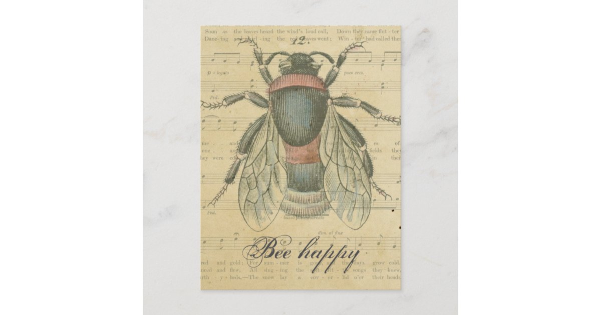 Vintage Bee Sheet Music Notes Bee Happy Customized | Zazzle