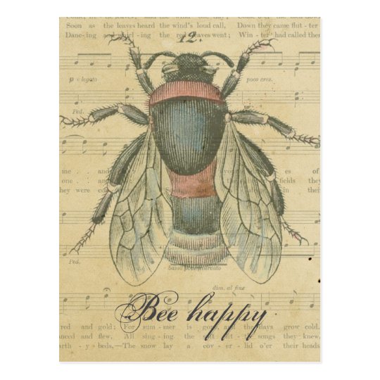 Vintage Bee Sheet Music Notes Bee Happy Customized | Zazzle.com