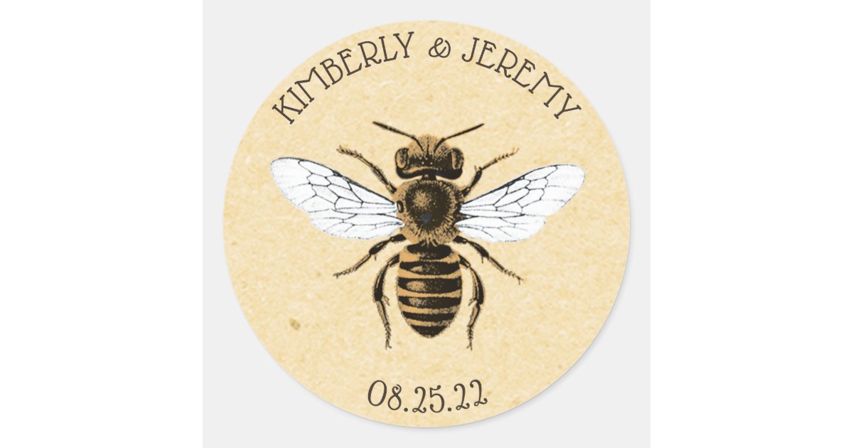 Vintage Bee with Text Classic Round Sticker | Zazzle