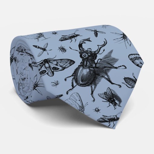 Vintage Beetles & Flying Insects Entomology Blue Neck Tie | Zazzle