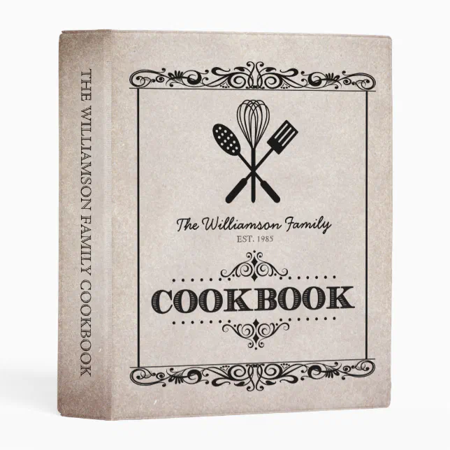 Vintage Beige Aged Paper Family Cookbook Mini Binder | Zazzle