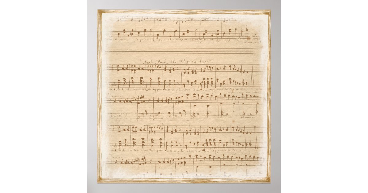 Vintage beige music notes poster | Zazzle