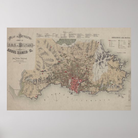 Vintage Beirut Lebanon Map (1876) Poster | Zazzle.com