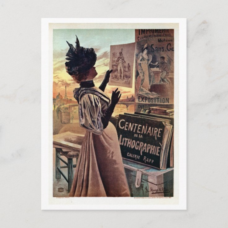 vintage belle époque centennial of lithography postcard | Zazzle