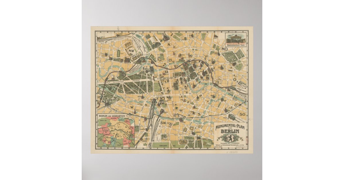 Vintage Berlin Germany Monument Map (1902) Poster | Zazzle