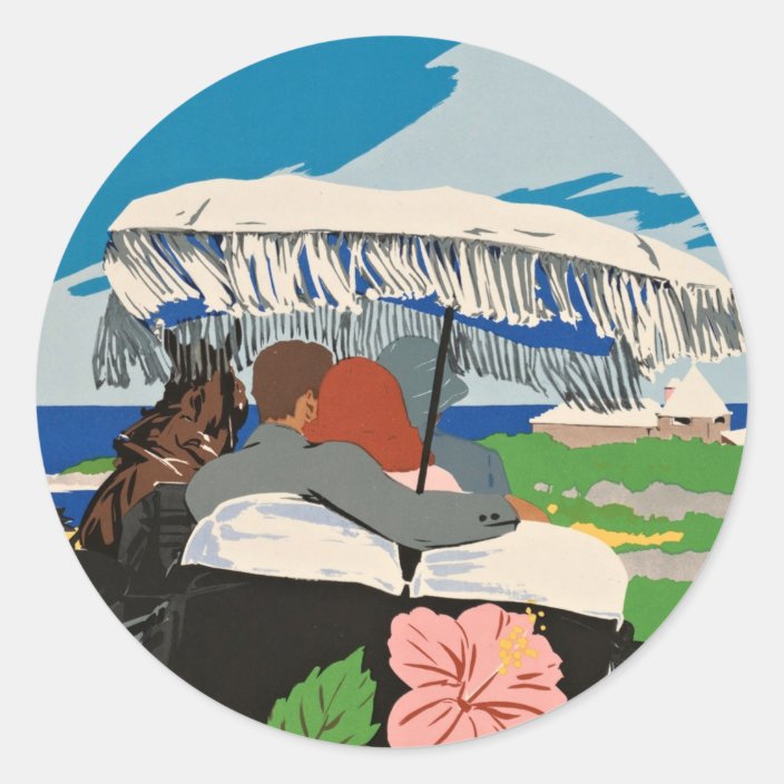 Vintage Bermuda Travel Art Ilustration Classic Round Sticker | Zazzle.com
