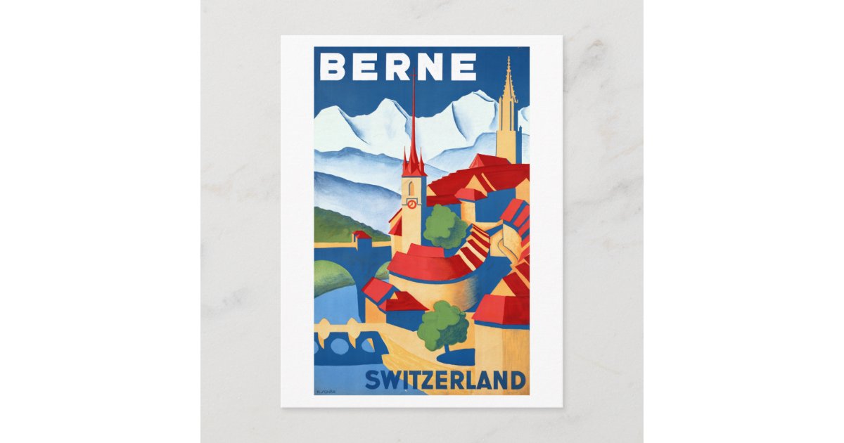 Vintage Berne Switzerland Travel Poster Postcard | Zazzle