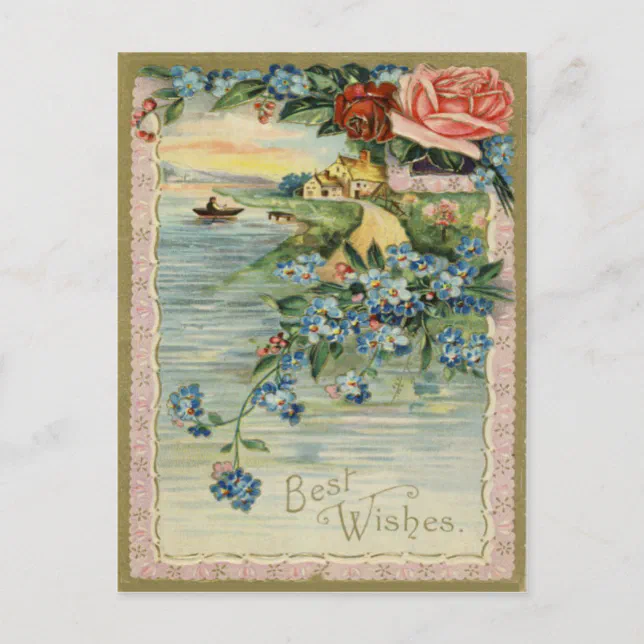 Vintage Best Wishes Postcard | Zazzle