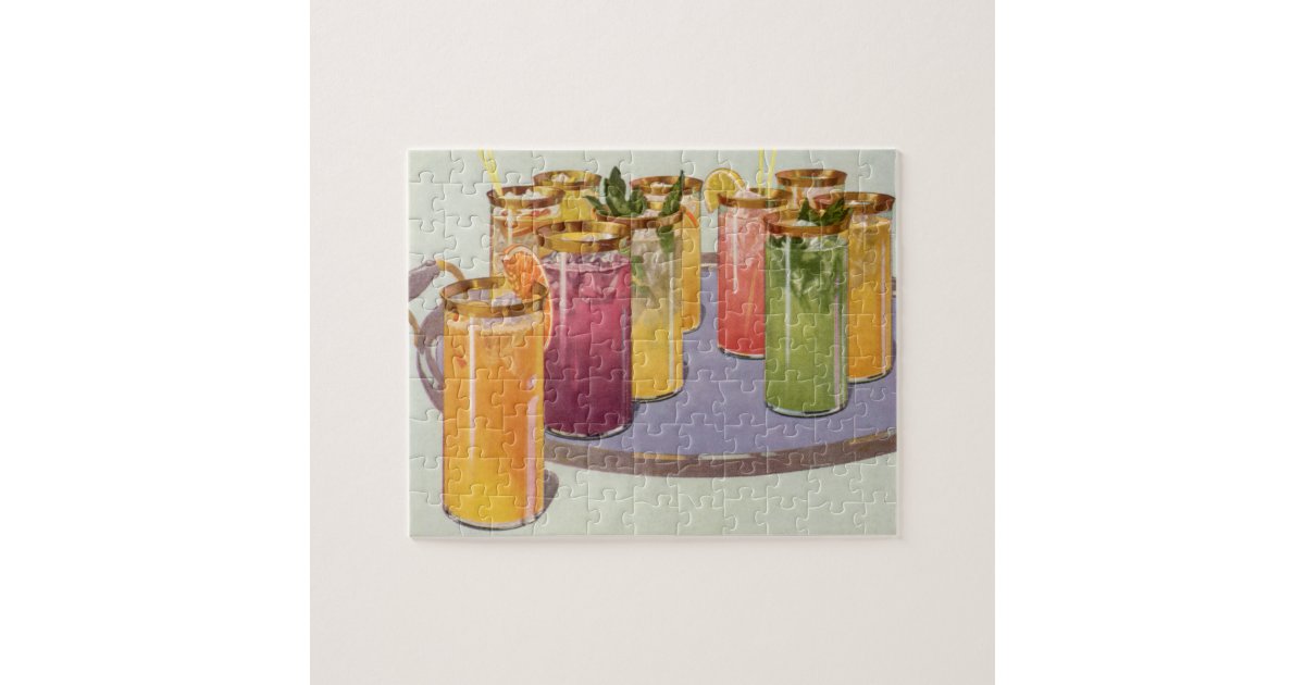 Vintage Beverages, Drinks with Ice Cubes on a Tray Jigsaw Puzzle | Zazzle