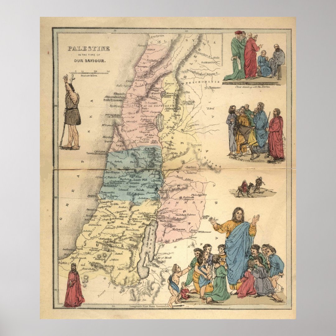 Vintage Bible maps 1856 palestine Value Poster | Zazzle