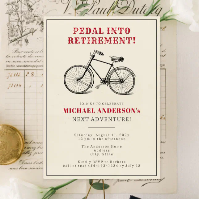 Vintage Bicycle Mens Retirement Party Invitation | Zazzle