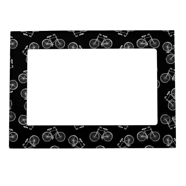 Vintage Bicycle Print Pattern Classic Bikes Black Magnetic Frame | Zazzle