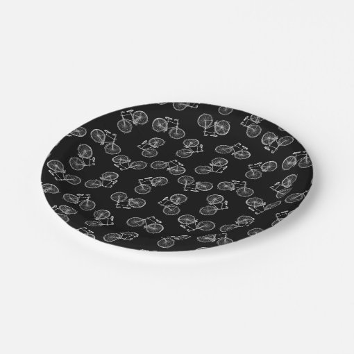 Vintage Bicycle Print Pattern Classic Bikes Black Paper Plates | Zazzle