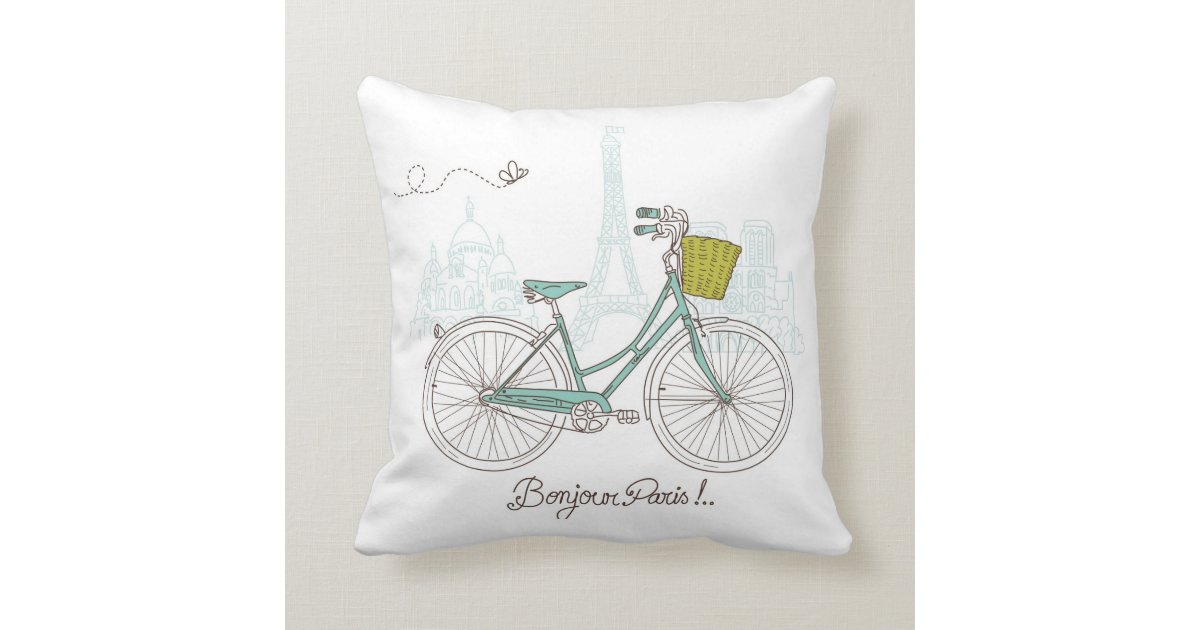 Vintage Bicycle with cute basket in Paris Throw Pillow | Zazzle.com