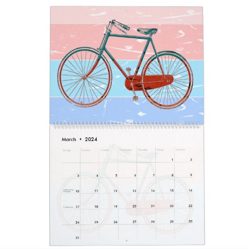 Vintage Bicycles Retro Background Illustrations Calendar | Zazzle