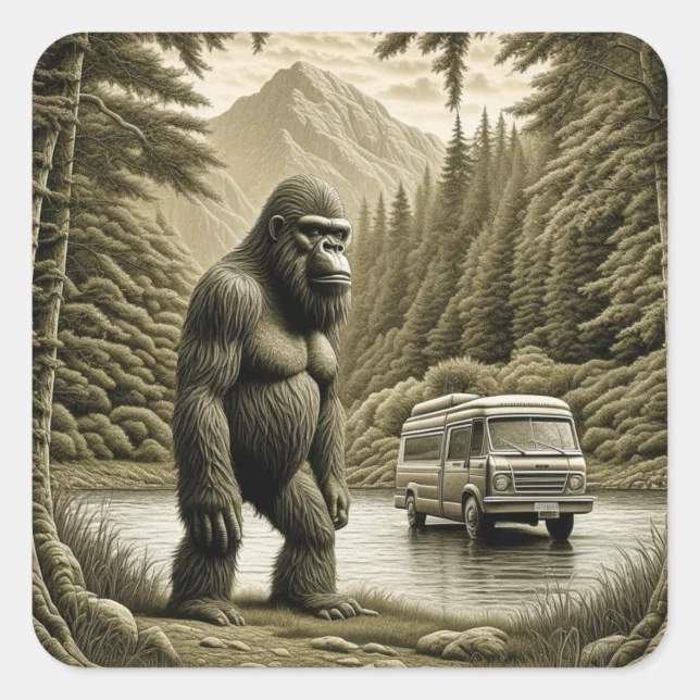 Vintage Bigfoot and RV Camper Square Sticker | Zazzle
