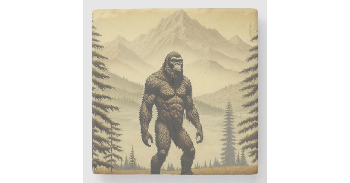Vintage Bigfoot in the Mountains and Pines Stone Coaster | Zazzle