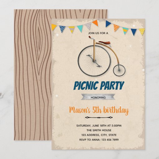 Vintage bike birthday theme invitation | Zazzle
