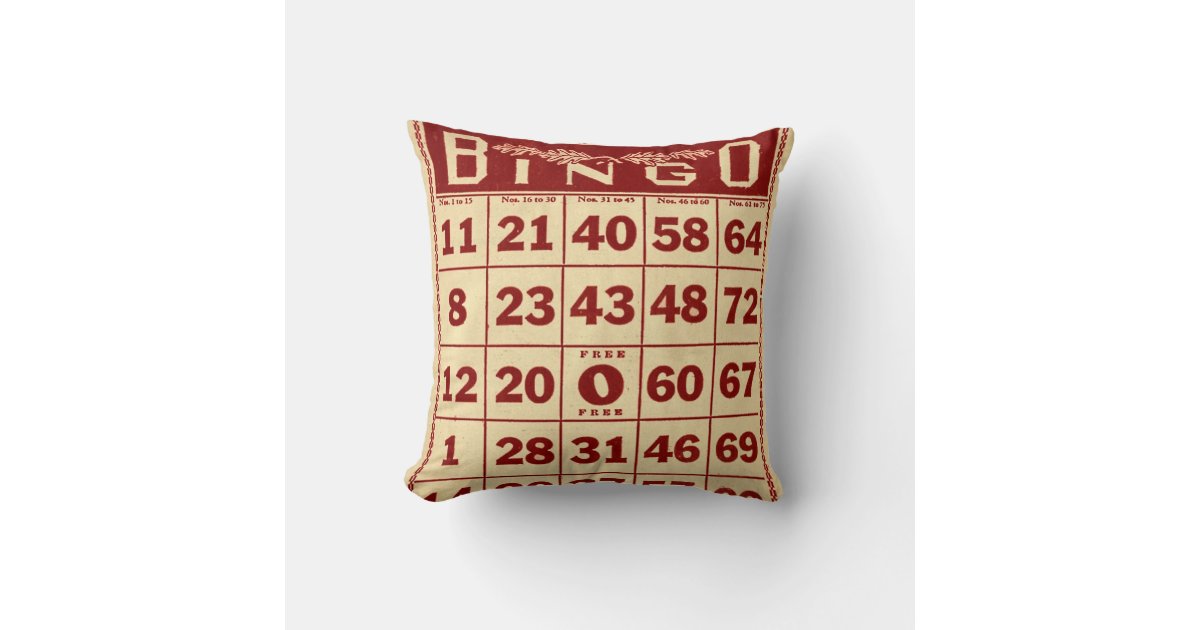 Vintage Bingo Red & White Decorative Pillow | Zazzle