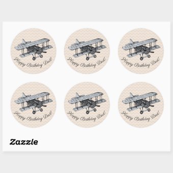 Vintage Biplane Customizable Classic Round Sticker | Zazzle