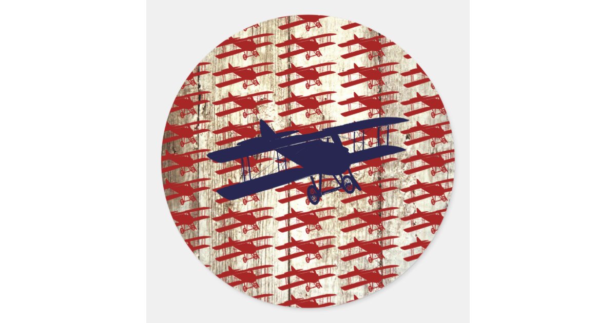 Vintage Biplane on Barn Wood Aviation Gifts Classic Round Sticker | Zazzle