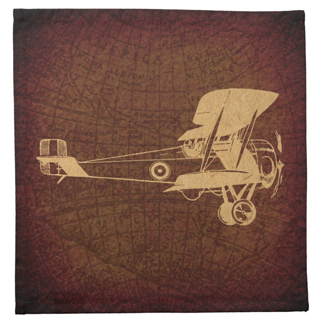 Vintage Biplane Plane Antique Airplane with Map Cloth Napkin | Zazzle