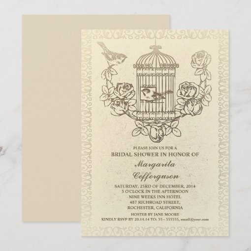 vintage bird cage bridal shower invitations | Zazzle