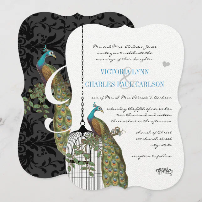 Vintage Bird Cage Peacock Wedding Invitations | Zazzle