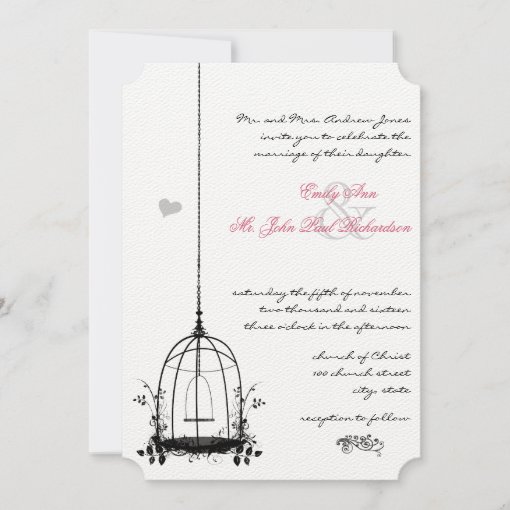 Vintage Bird Cage Red Accents Wedding Invitations | Zazzle