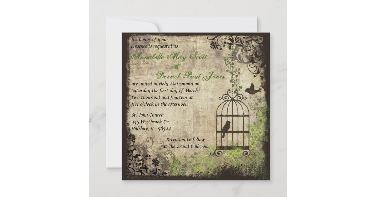 Vintage Bird Cage Wedding Invitation | Zazzle