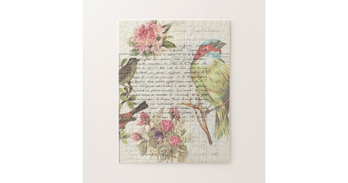 Vintage Bird Decoupage Botanical Jigsaw Puzzle | Zazzle