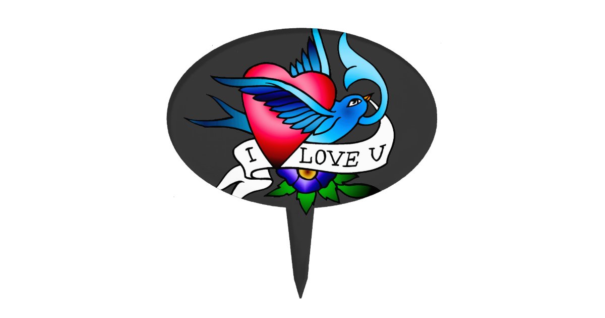 vintage bird tattoo cake topper | Zazzle