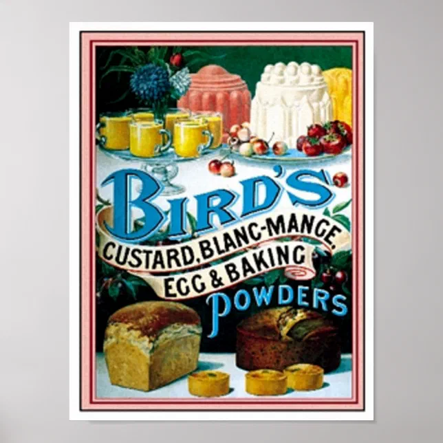 Vintage Birds Custard, Blanc-Mange Egg & Baking Po Poster | Zazzle
