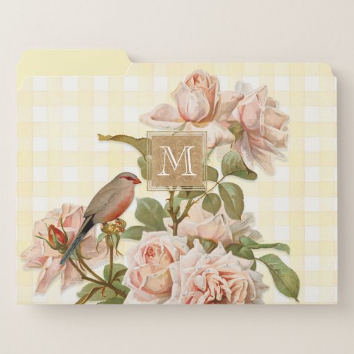 Vintage Birds Elegant Floral Business Monogram File Folder | Zazzle